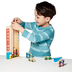 Melissa & Doug Wooden Stack & Count Parking Garage Classic Toy + Free Scratch Art Mini-Pad Bundle [51828]