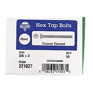 Hillman Hex Tap Bolts 3/8" X 3" Zinc Finish Zinc Finish 50 / Box