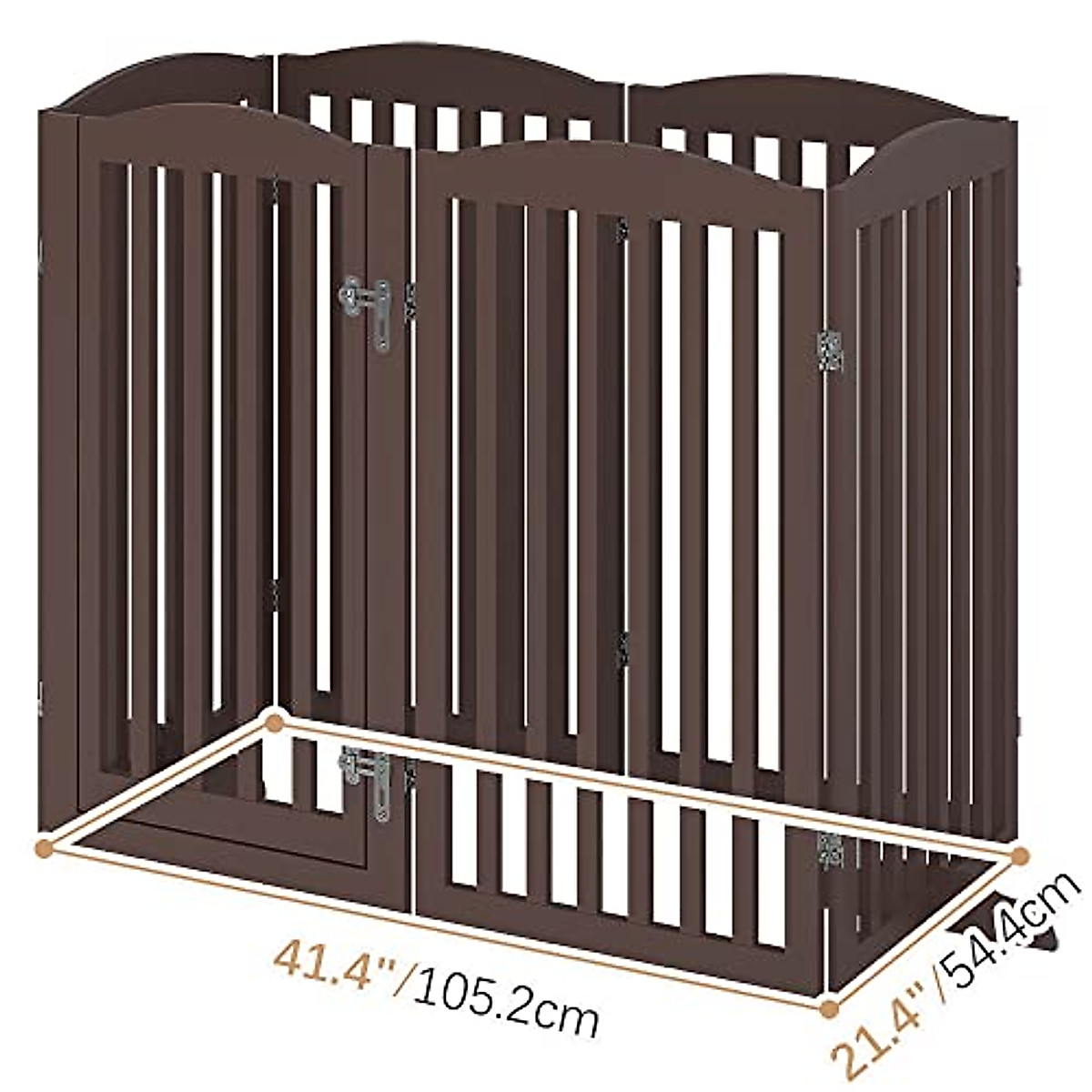 BHG No-Assembly Freestanding Dog Gate with Door, Extended Wide 120" Tall 36" Wooden Pet Gate, Accordion Folding Playpen Fence, 2PCS Support Feet Included, for The House - Espresso