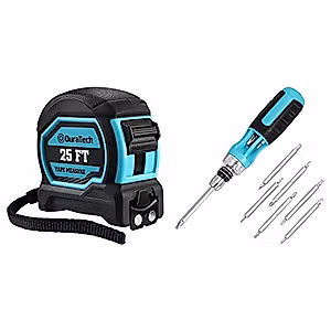 DURATECH Magnetic Tape Measure 25FT with Fractions 1/8, Retractable Measuring Tape, Ratcheting Screwdriver, 12-in-1 Multi-bit Screw Drivers