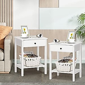 JAXPETY 2-Tier White Nightstand Bedside Table Bedroom Furniture with Spacious Drawer and Storage Shelf, Ivory