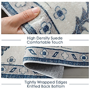 FINOREN Moroccan Distressed Area Rug,Stain Resistant Washable,Low Pile Non-slip Rug for Living Room Bedroom Dining Room Kitchen Indoor Office,Room Decorative Rugs,Blue,4x6 Feet