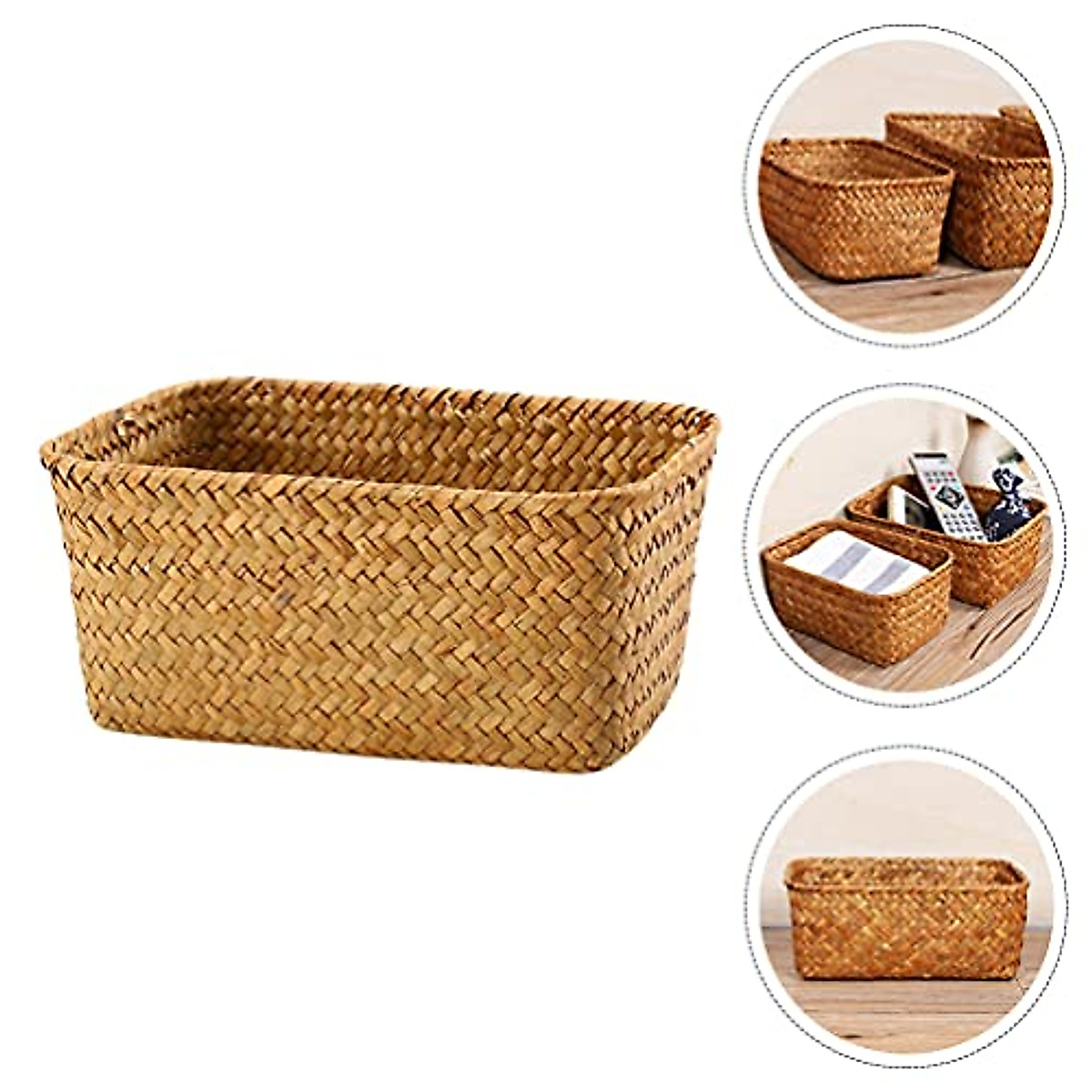 PATKAW Closet Organizers Seagrass Storage Baskets Water Hyacinth Storage Baskets Straw Seaweed Basket Handwoven Rattan Storage Basket Clothes Items Rectangular L Rattan Basket