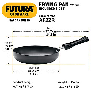 Hawkins l08 Futura Hard Anodised Round Frying Pan, 22cm Black, 22 cm
