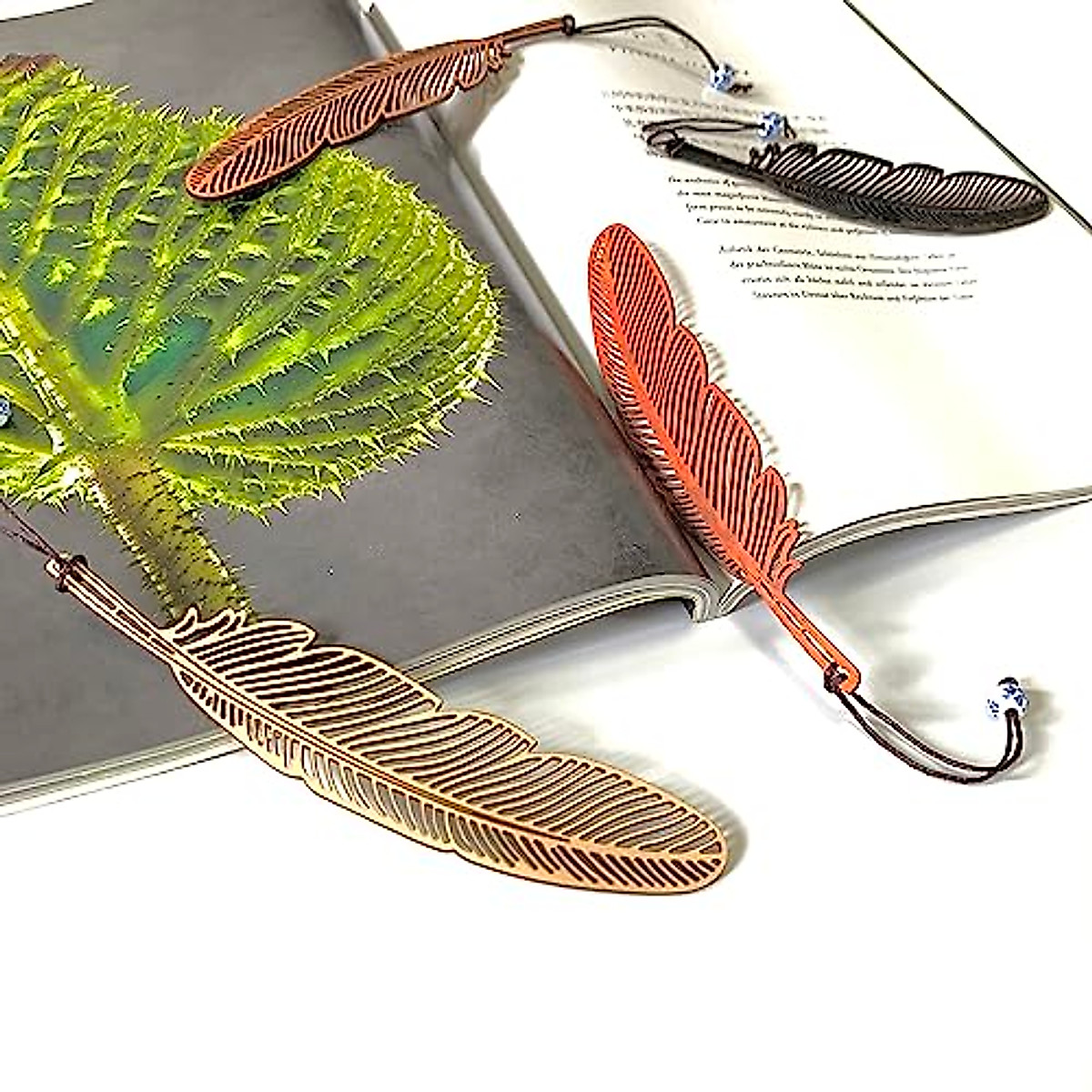 Zllada Wood Feather Bookmarks - 4 Pieces Wooden Bookmarks for Women Men