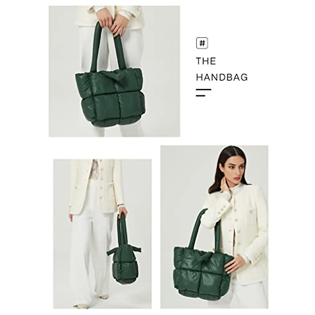 LMKIDS Large Puffer Tote Bag, Winter Soft Puffer Down Padding Shoulder Bags,Trendy Luxury Quilted Padded Handbags for Women (White)