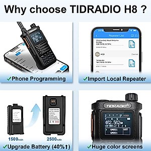 (2nd Gen)TIDRADIO TD-H8 GMRS Radio Handheld with Bluetooth Programming, GMRS Repeater Capable, NOAA, 5 Watt Long Range Two Way Radios Walkie Talkies with 771 GMRS Antenna, 2500mAh Rechargeable Battery