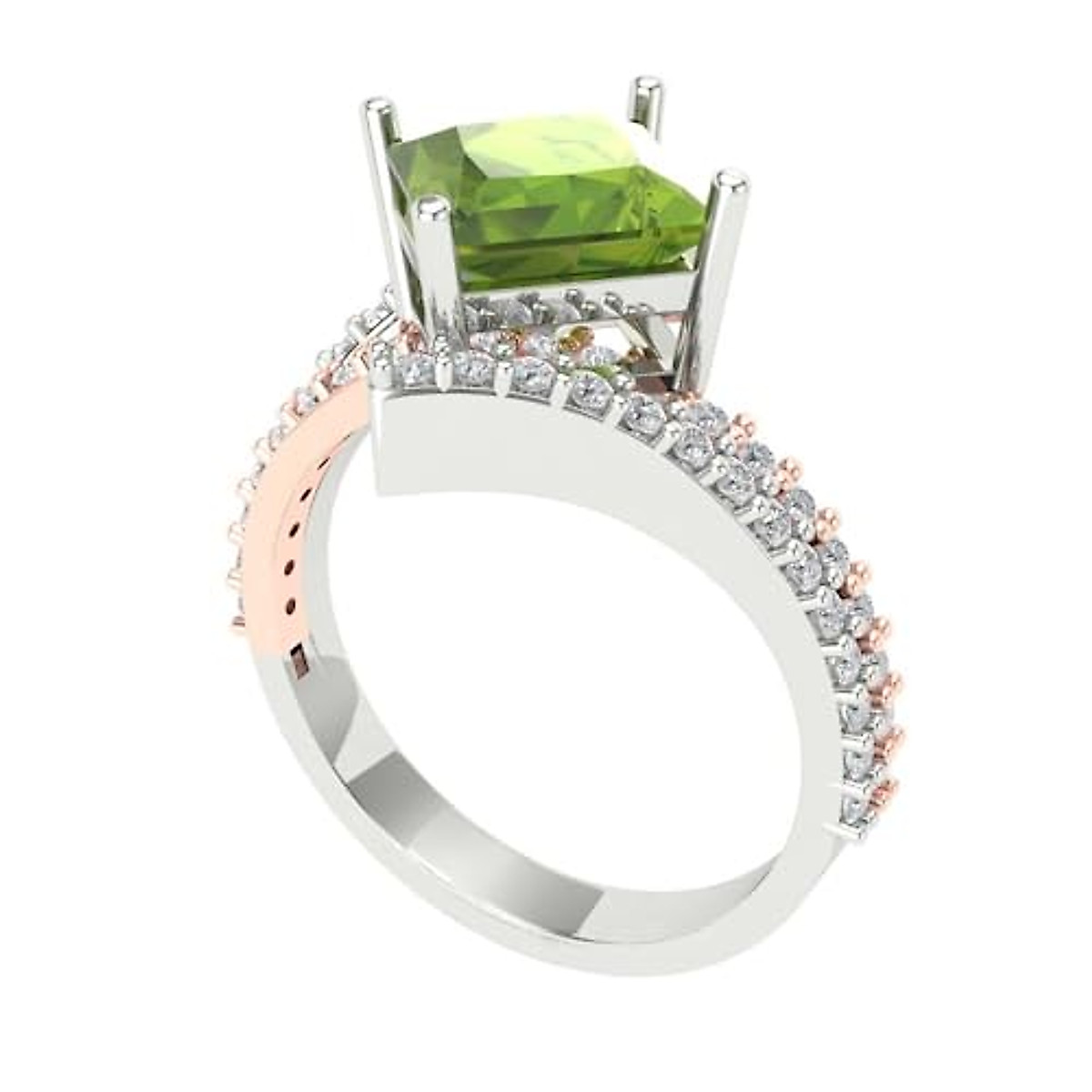 Clara Pucci 2.45ct Princess Cut Criss Cross Solitaire Natural Peridot Designer Anniversary Bridal Engagement Ring 14k 2tone Gold 10.75