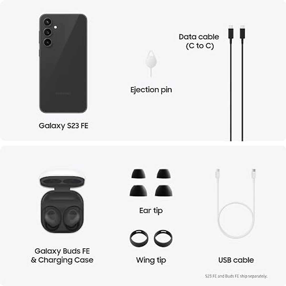 SAMSUNG Galaxy S23 FE Cell Phone (Graphite) + $49.99 Buds FE (Graphite), 256GB Unlocked Android Smartphone w/ Long Battery Life and True Wireless Bluetooth Earbuds w/ Wing Tip Design, US Version, 2023