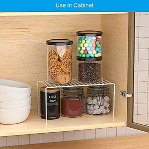 iPEGTOP Set of 2 Kitchen Cupboard Organiser Shelf, Small Size 10.6 x 5.1 Inch Freezer Cabinet Organization Storage Shelf Wire Rack, Steel Metal Shelves for Fridge Pantries Countertops Utensils -White