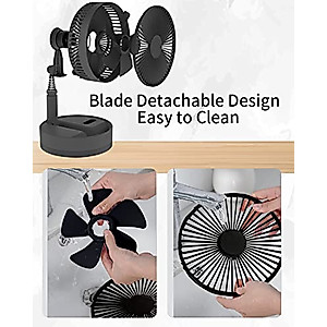 Foldable Fan Foldaway Oscillating with Remote Control, 10800mAh Battery Operated Fan, Portable Standing for Outdoor, Courtyard, Beach,Travel, Room,4 Speeds, with Timer night light (Black)