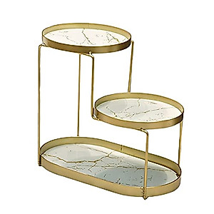 Bathroom Cosmetic Tray with Removable Glass Tray Standing Shelf Makeup Perfume Organizer Shelf for Dresser Bathroom Countertop Decor, White Marbling