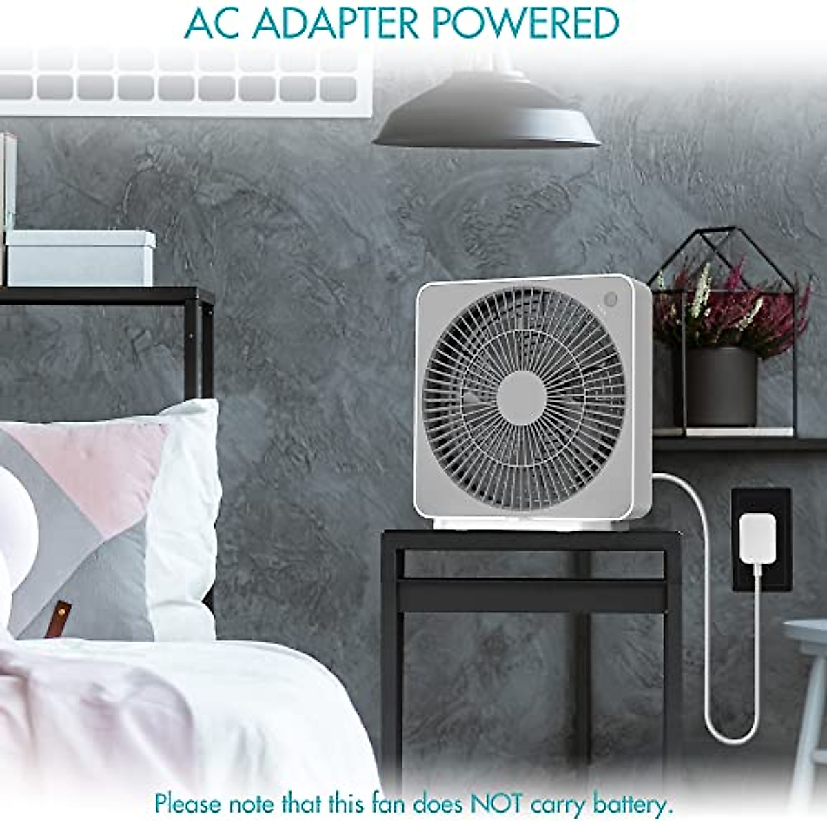 PELANZENHAU 10" Small Box Fan, Small Window Fan Powered by AC Adapter, 3 Powerful Speeds with Aromatherapy, One-Button Control Square Fan for Air Circulating at Home, Office