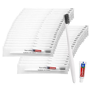 Xuezoioy Disposable Toothbrushes with Toothpaste Pack of 30,White Individually Wrapped Disposable Travel Toothbrush Kit in Bulk for Homeless,Nursing Home,Shelter,Hotel,Charity