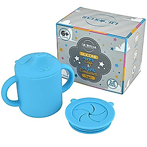 LIL' STAR Silicone Sippy Cup and Snack Cup 2-in-1 | 5oz Sippy Cups for Baby 6+ Months | Spill Proof Sippy Cups for Toddlers | Soft Silicone Baby Training Cup with Handles | BPA Free (Blue)