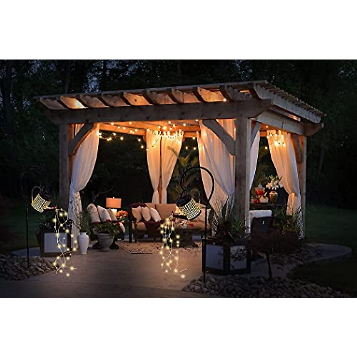 BQOQB Watering can with Garden Decor Lights-Retro Waterproof Copper Solar Twinkle Lights for Outdoor,Pathway,Yard,Deck,Lawn,Patio,Walkway Party Decorations, Gifts for Mom