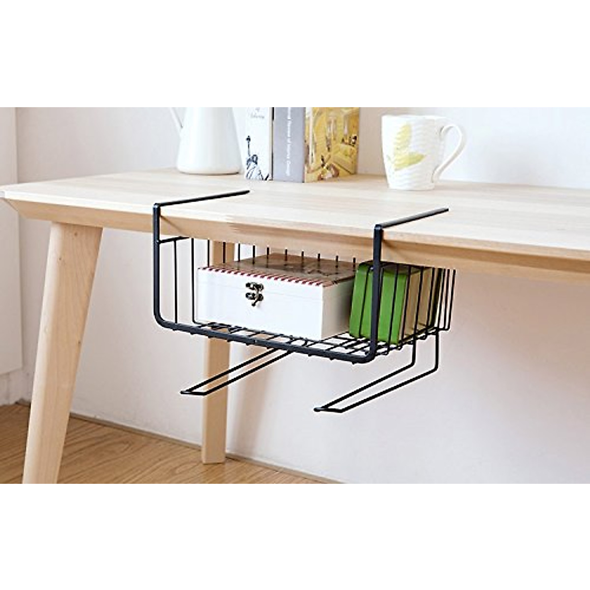 Home-organizer Tech Under Cabinets Shelf Basket Rack Shelf Storage Organization Basket (Black)