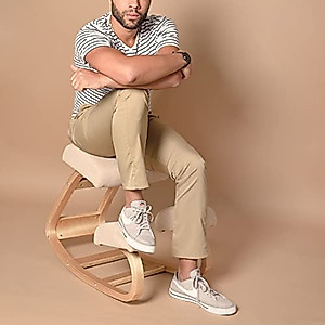 Sleekform Ergonomic Kneeling Chair - Home Office Rocking Desk Stool for Active Sitting - White Comfortable Cushions Wood