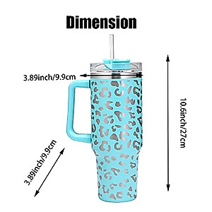 Mzjeaziany 40oz Insulated Leopard Tumbler with Handle and Straw Lid，Stainless Steel Double Vacuum Leak Proof Travel Mug Mint Tumbler for Office,Home, Party