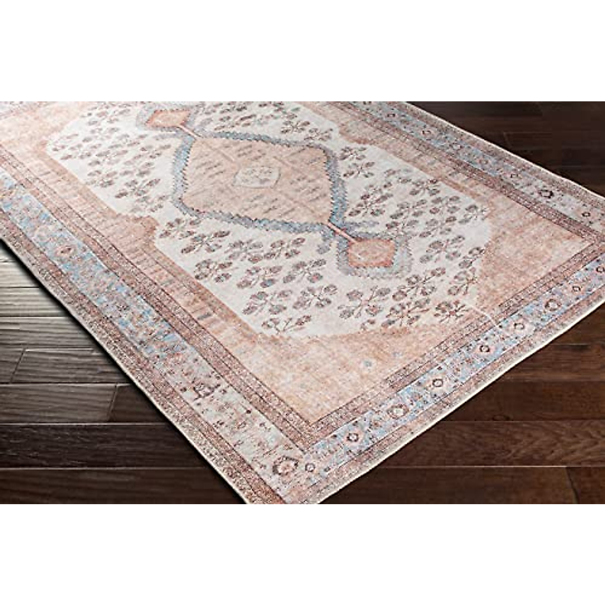 Moora Machine Washable Area Rug - Oriental Persian Medallion Pattern - Bohemian Floral Living Room Carpet - Pink, Blue, Beige, Cream - 7'10" x 10'2"