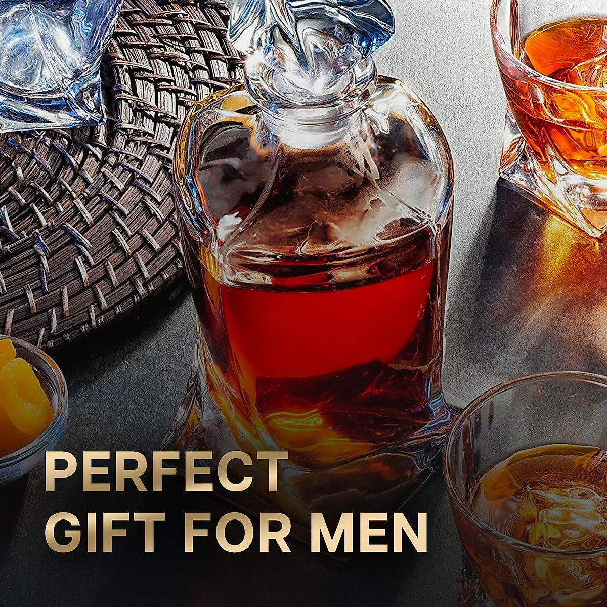 Valentines Day Gift For Him, TF TakeFlight Elegant Crystal Whiskey Decanter Set, Ultimate Gift for Men, Dad, Boyfriend, Legend Inspired Whisky Scotch Glassware, Classic Design, Twist