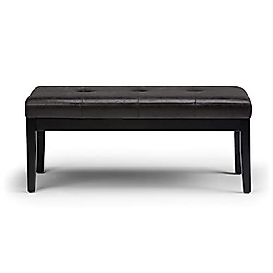 SIMPLIHOME Lacey 43 inch Wide Rectangle Ottoman Bench Distressed Black Tufted Footrest Stool, Faux Leather for Living Room, Bedroom, Contemporary Modern