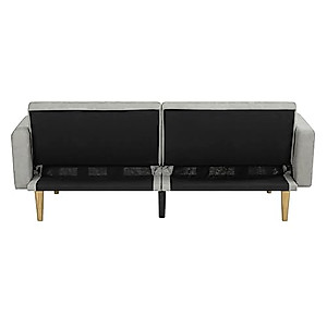 Foldable Futon Sofa Loveseat Convertible Sleeper Couch Bed for Small Space Apartment Office Living Room Furniture Sets with 2 Cup Holders, Tufted Back & Seat Orange PU Leather 67" W