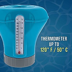 U.S. Pool Supply Pool Chlorine Floater Dispenser with Thermometer - 8" Diameter Floating Chlorinator, Large Capacity Holds 3" Tablets - Adjustable Ring for Balanced Delivery