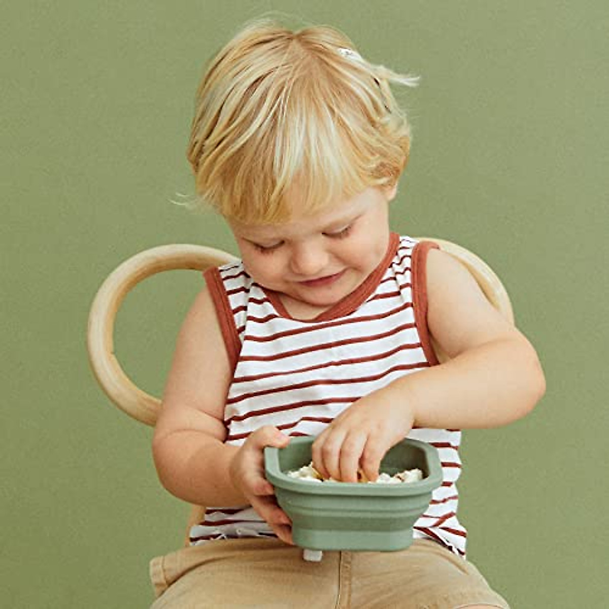 Austin Baby Co Silicone Collapsible Snack Bowl – Reusable Snack Container with Two Specialized Lids – BPA free, Dishwasher Safe and Leakproof for Toddlers & Babies