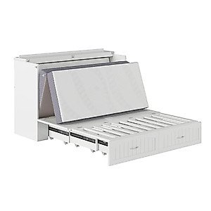 AFI, Aspen Mid-Century Modern Queen Solid Wood Murphy Bed Chest with Mattress in White