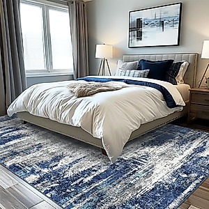 BEIMO 8X10 Area Rugs for Living Room Bedroom, Modern Abstract Blue Print Indoor Machine Washable Area Rug, Distressed Throw Non Slip Backing Runner Rug for Hallway Entryway