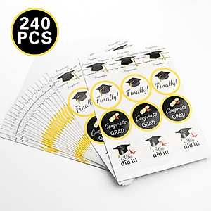 240 Pcs Graduation Stickers,2023 Graduation Cap Stickers,Self-Adhesive Grad Labels Stickers for College Graduation Hat Party Envelopes Decor Scrapbooking Supplies (240 Pcs)