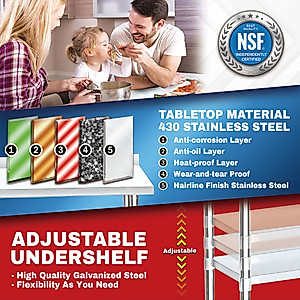 DuraSteel NSF Commercial Kitchen Table - 24 x 48 Inch Cooking Prep Stainless Steel Kitchen Island Workstation w/ Adjustable Under Shelf - Heavy Metal Backsplash Workbench For Restaurant, Home, Garage