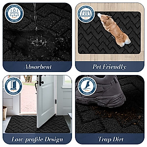Walensee Indoor Doormat, Front Door Mat for Entrance (20"x32" Black) Machine Washable Entryway Rug, Non Slip Trapper Door Rugs Absorbent Dirt Low Profile Shoes Scraper Inside Floor Mats for Entry