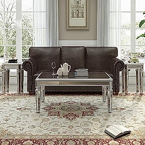 Harper & Bright Designs 3 Piece Coffee Table Set for Living Room Sofa Table Set Glass Mirrored Coffee Table Set of 3 with Adjustable Height Legs, Moderate Luxury Center Table for Living Room, Silver