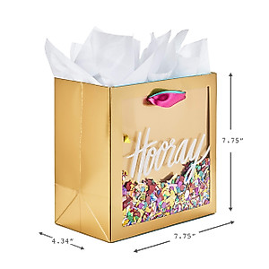 Hallmark Signature 7" Medium Gift Bag with Tissue Paper (Hooray; Gold with Pink, Teal, Purple Confetti) for Bridal Showers, Graduations, Retirements and More