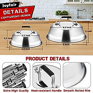 Cheese Melting Dome Set of 3, Joyfair Griddle Basting Covers, Stainless Steel Grill Cooking Lids with Adjustable Vent For Outdoor BBQ/Kitchen, Heavy Gauge Metal & Heat-resistant Handle(6.5’’-9’’-12’’)