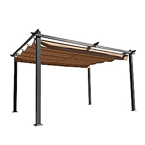 13x10 Ft Outdoor Aluminium Patio Canopies Gazebos & Pergolas, Modern Garden Furniture with Polyester Top and Retractable Canopy for Porch Backyard Lawn, Beige