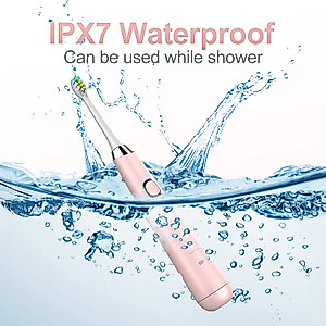 HINNEX Sonic Electric Toothbrush H3 Series Rechargeable Power 4 Modes with Smart Timer for Tooth and Gum Care, 1 Holder and 2 Replacement Brush Heads, Oral Care Whitening (Pink)