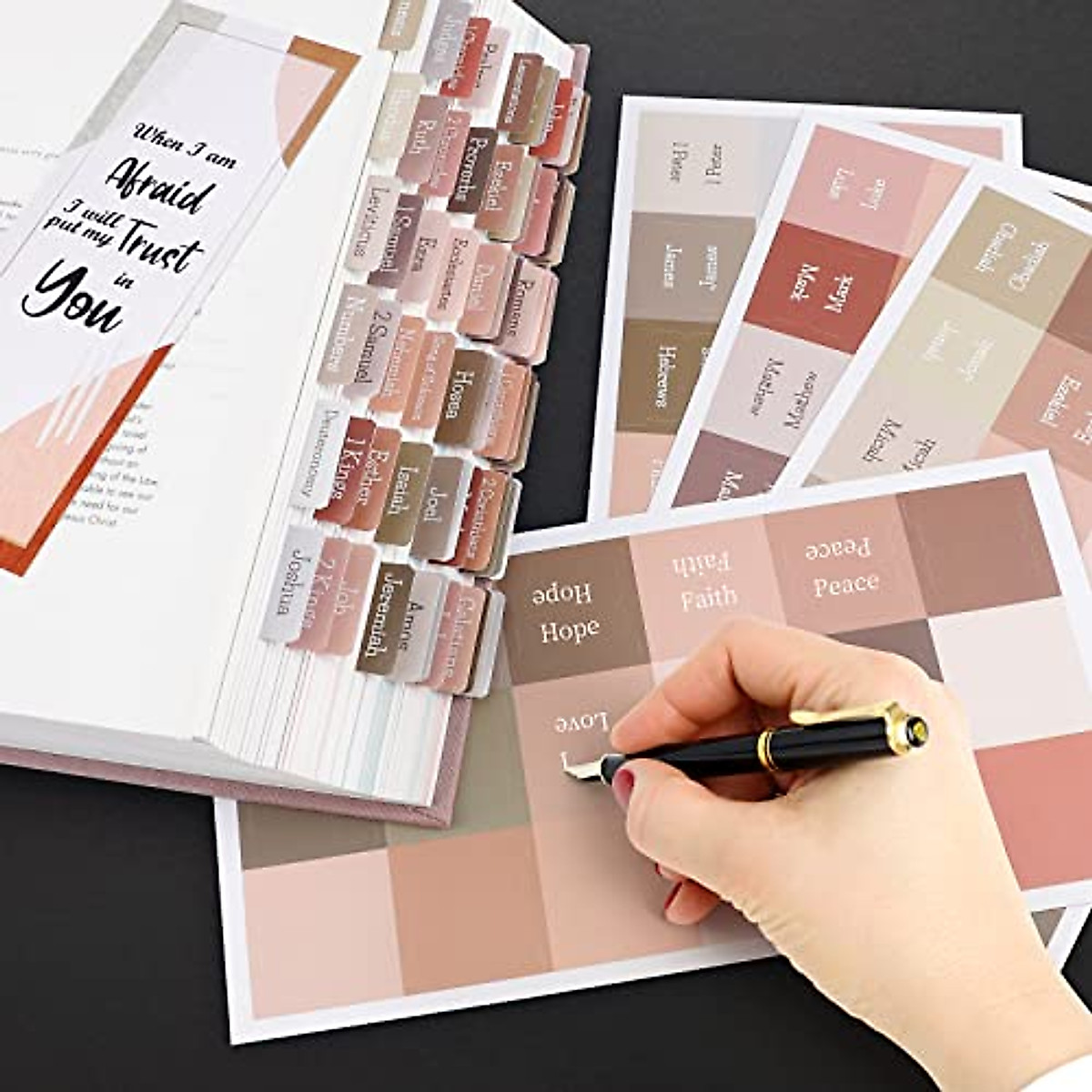 Earth Tone Bible tabs, Large Print Laminated Bible tabs for Women and Men, Easy to Read, Easy to Apply, Bible Journaling Tabs