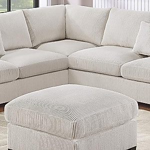 FANYE L-Shaped Sectional Sofa Couch Comfy Corduroy Upholstered Symmetrical Sofa&Couch Include Loveseats*2,Corner Wedge and Movable Ottoman for Living Room,Ivory White