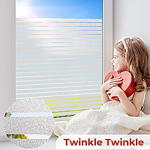 Viseeko Window Privacy Film: Blinds Frosted Glass Window Film Stripe Patterns Window Frosting Film Non-Adhesive See Out Not in Static Cling Glass Film for Bathroom Home Office Kids Study Meeting Room