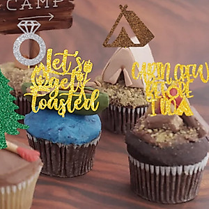 Camping Bachelorette Cupcake Toppers Mountain Hiking Camp Bridal Shower Party Decoration Miss To Mrs Tent Tree Food Picks