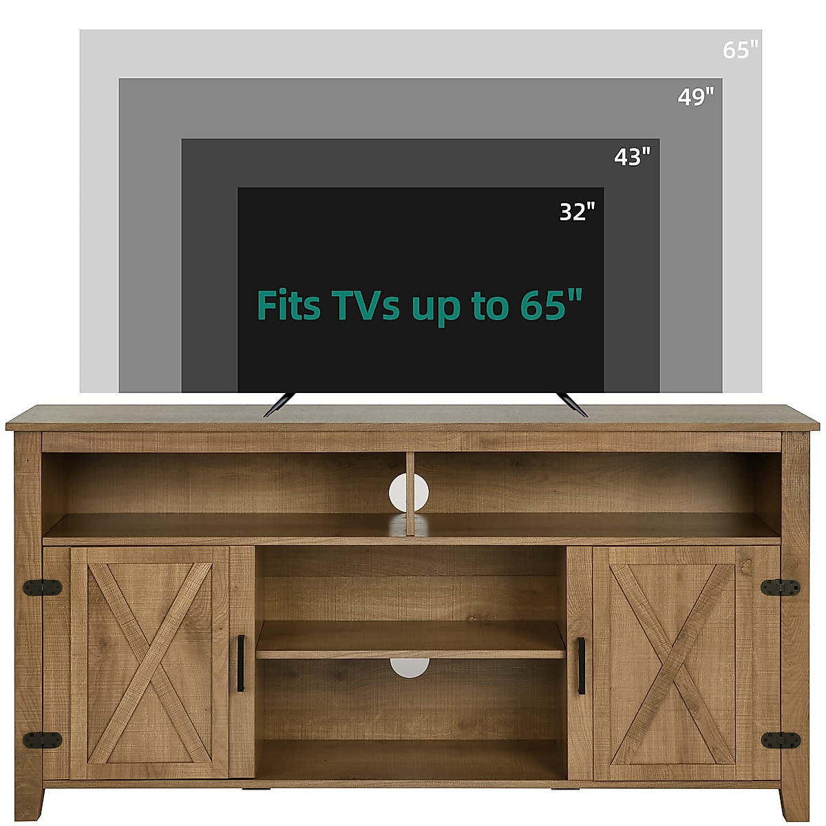 YITAHOME Farmhouse TV Stand for TVs up to 65 Inch, Entertainment Center with Open Shelf & Adjustable Shelf, Rustic TV Media Console Table for Living Room, Barnwood, 59 Inch