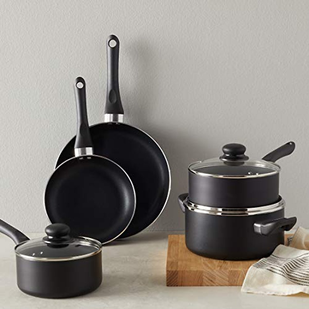 Amazon Basics Non-Stick Cookware Set, Pots and Pans - 8-Piece Set