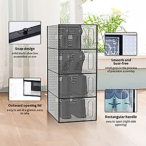 LUTSPC 12 Pack Shoe Boxes Clear Plastic Stackable, Shoe Storage with Magnetic Door, Shoe Organizer for Closet, Space Saving Stackable Shoe Container for Entryway, Under Bed, Wardrobe, Bathroom Storage (Black)