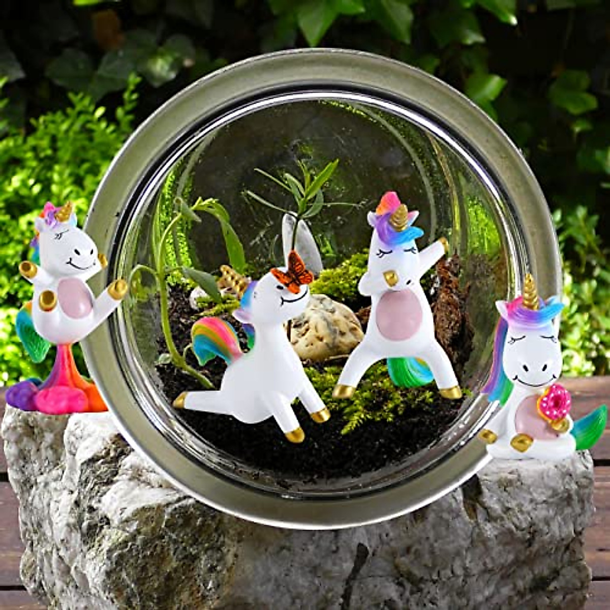 Mood Lab Miniature Unicorn Figurines Set - Funny Mini Statue Kit of 4 pcs - Unicorn Fairy Garden Accessories