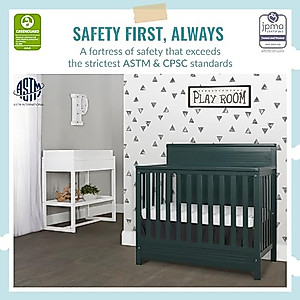 Dream On Me Harbor Full Panel 4-in-1 Convertible Mini Crib in Olive, Water-Based Paint Finish, JPMA Certified, 3-Position Mattress Height Setting, Made of Solid Pinewood