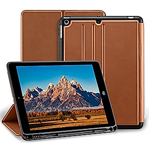 Case for iPad 9th / 8th / 7th Gen Case (2021/2020/2019) 10.2 Inch - Premium Leather Business Edition with Built-in Apple Pencil Holder - Auto Wake/Sleep - Orange