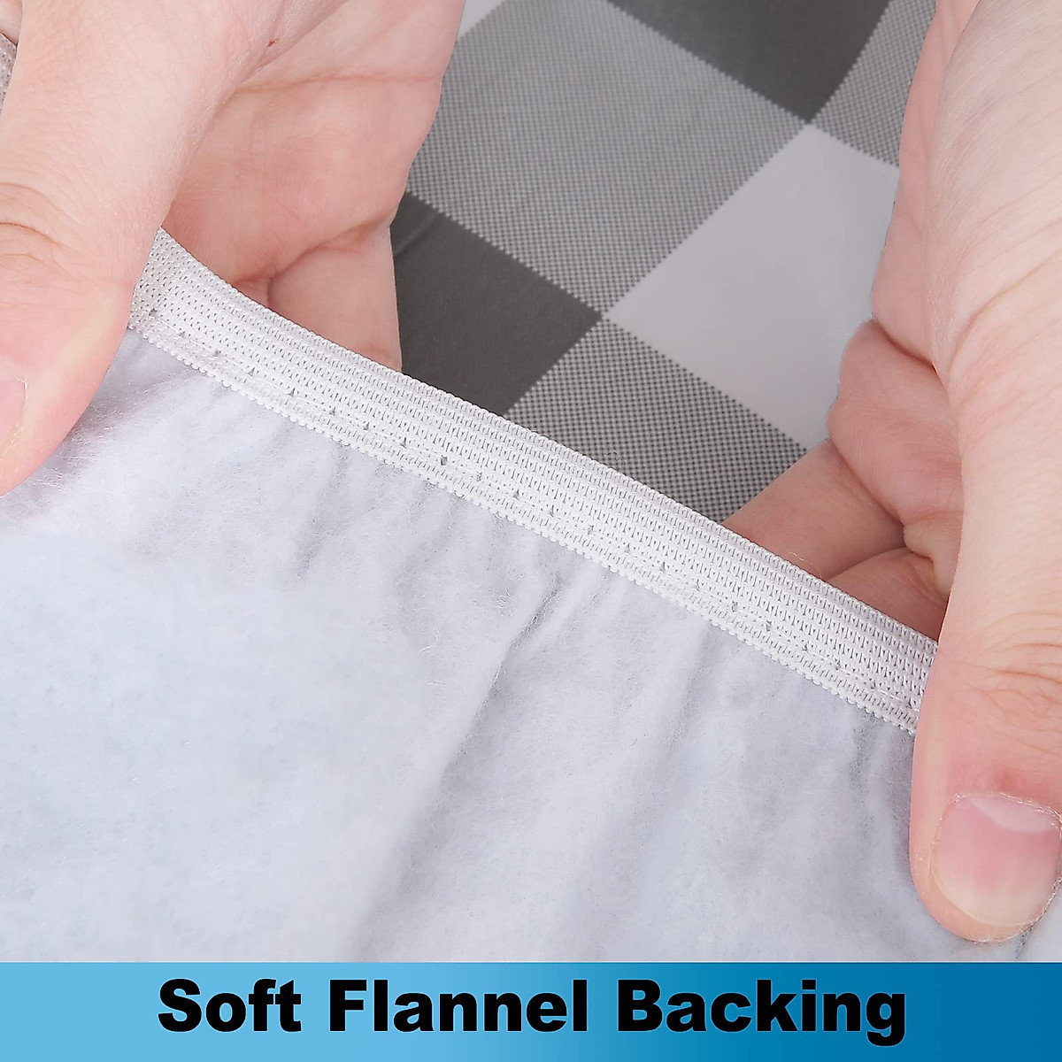 smiry Rectangle Table Cloth Cover, Elastic Waterproof Fitted Vinyl Table Covers for 4 FT Tables, Flannel Backed Buffalo Plaid Tablecloth for Picnic, Camping, Outdoor (White and Grey, 30 x 48 Inches)